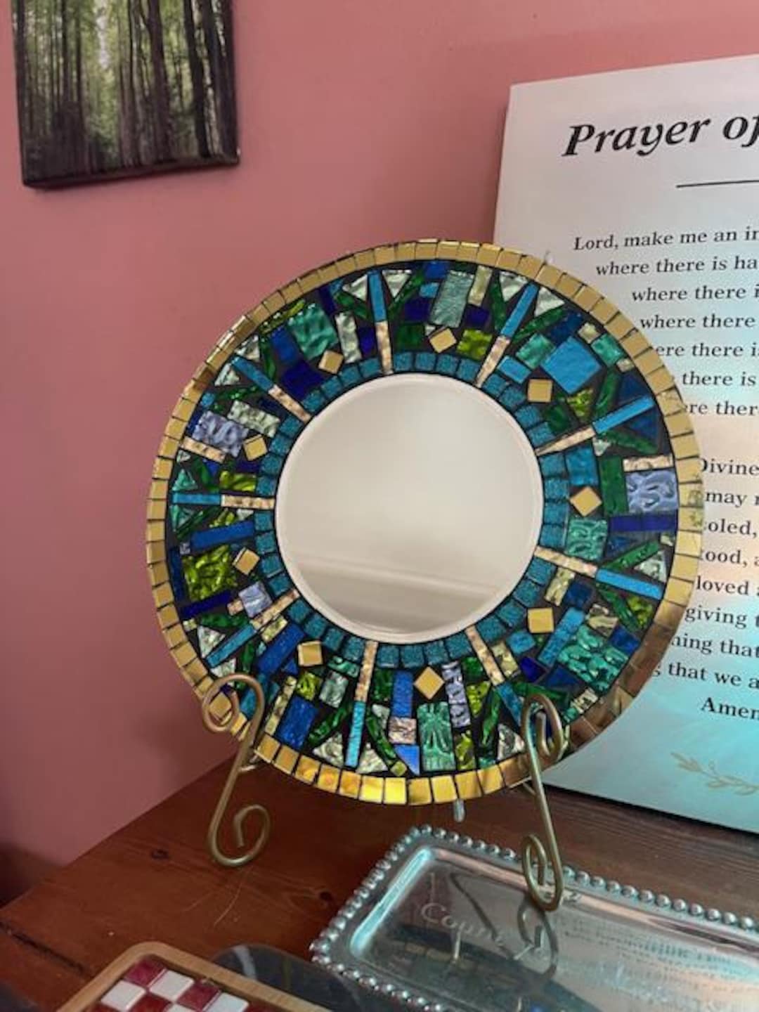 Decorative 10" Round Mosaic Glass Mirror; Hand Cut Mirrored Glass Tile ...