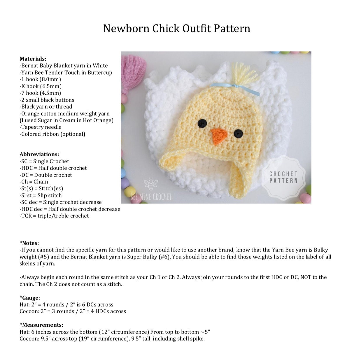 PATTERN/ Newborn Baby Chick Hat and Eggshell Cocoon/ Crochet | Etsy