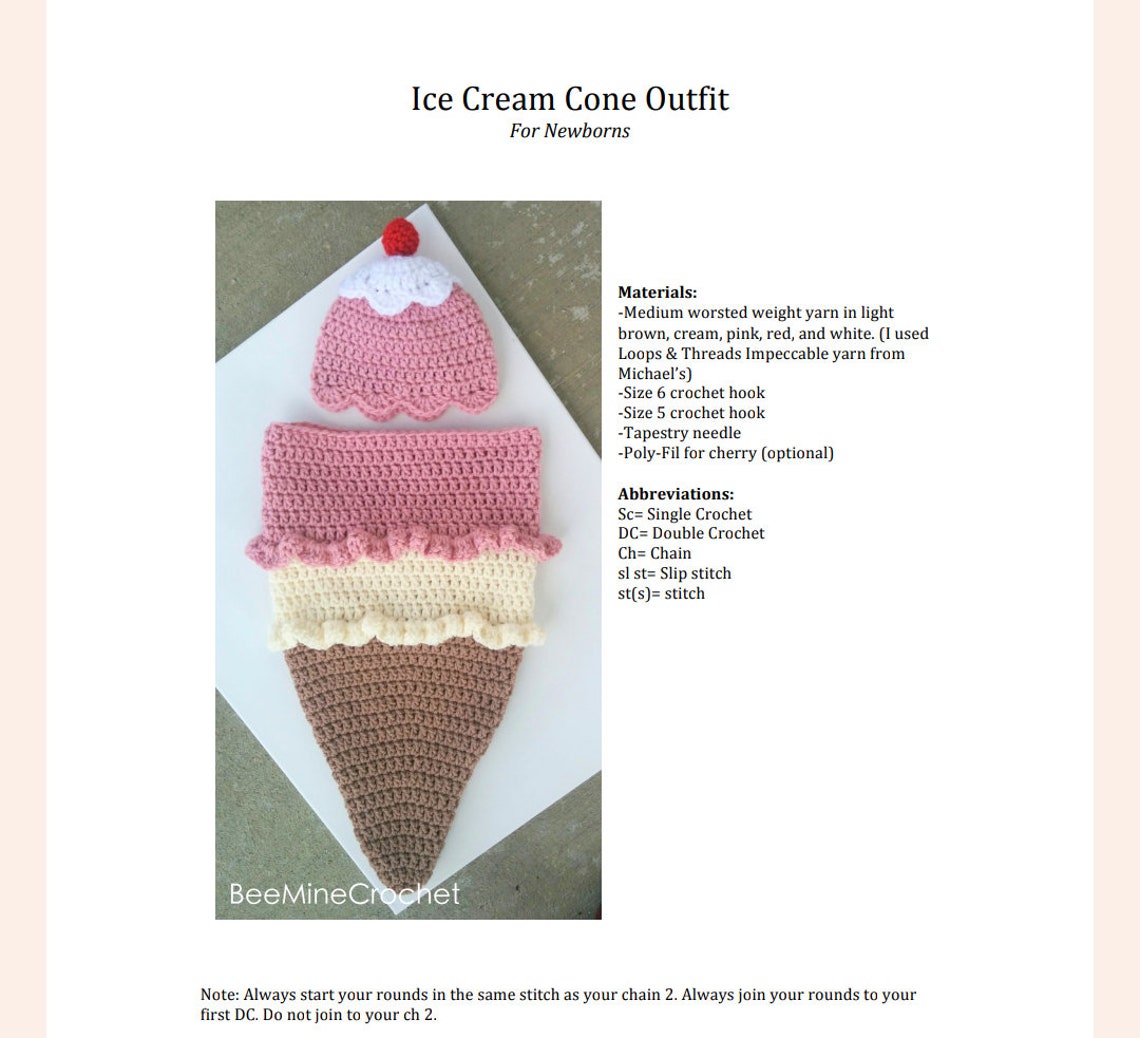 PATTERN/ Ice Cream Cone Newborn Cocoon/ Crochet / English US - Etsy