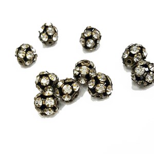 5 Pieces Rhinestone Bead Balls, Antique Brass Plated With Crystal ...
