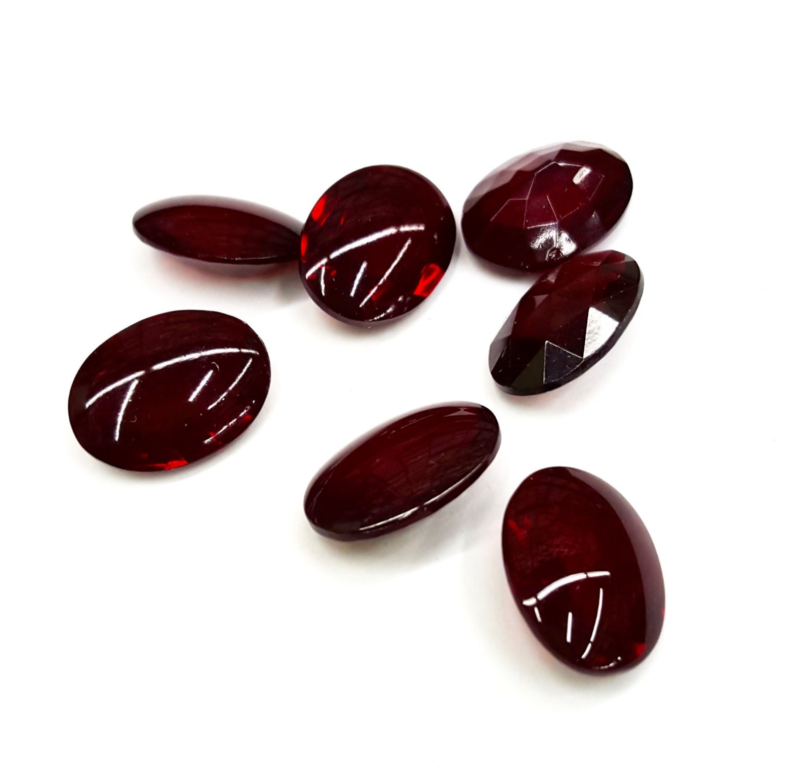 8 Pieces Siam Ruby Glass Oval Stones Buff Top Pointed and - Etsy