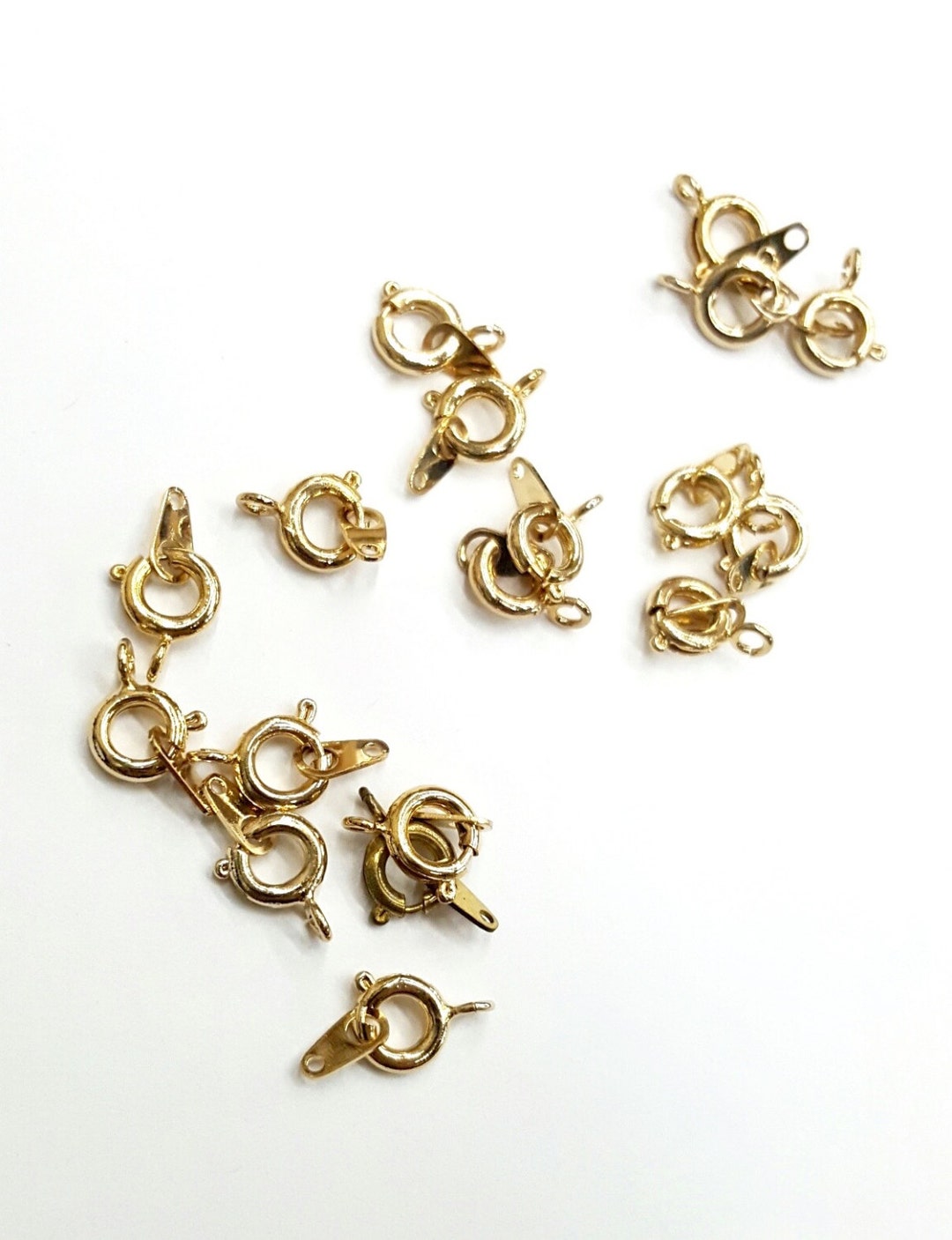 48 Pieces 14kt Gold Plated Spring Ring Clasps With Bail, 9x7mm ...