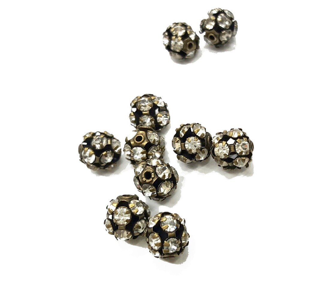 5 Pieces Rhinestone Bead Balls, Antique Brass Plated With Crystal ...