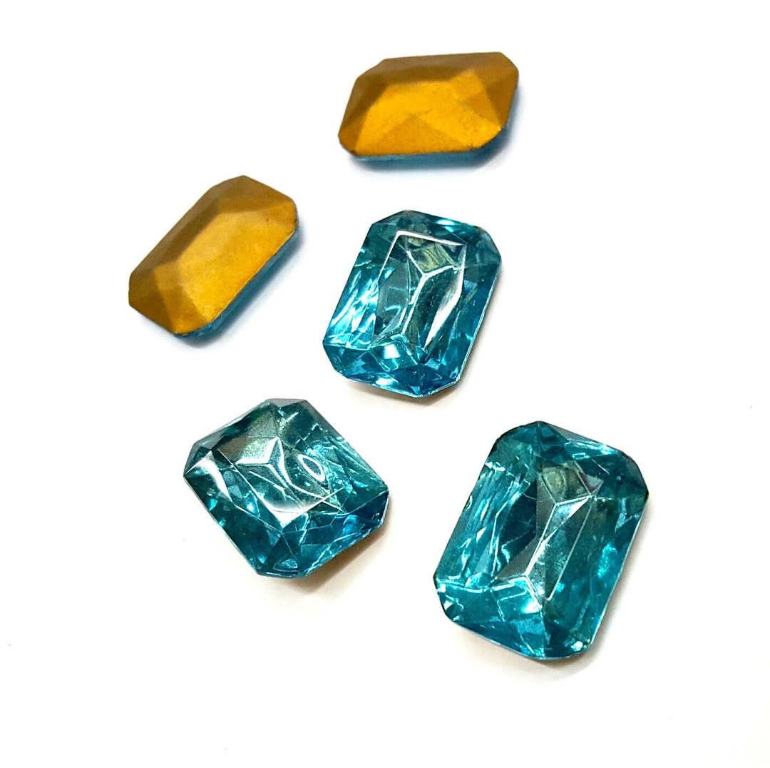 10 Pieces Glass Aquamarine Octagon Stones, Vintage Czech, 14x10mm ...