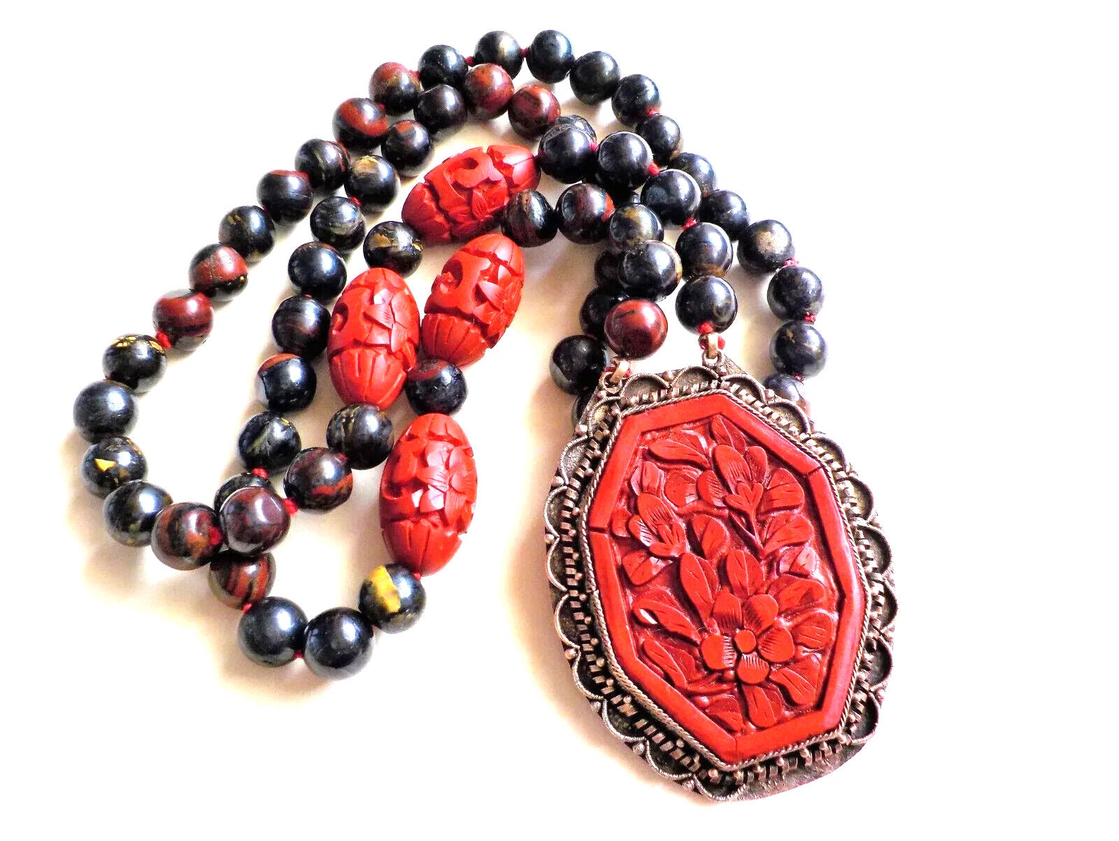 Vintage Chinese Export Red Cinnabar Jasper Pendant Necklace - Etsy