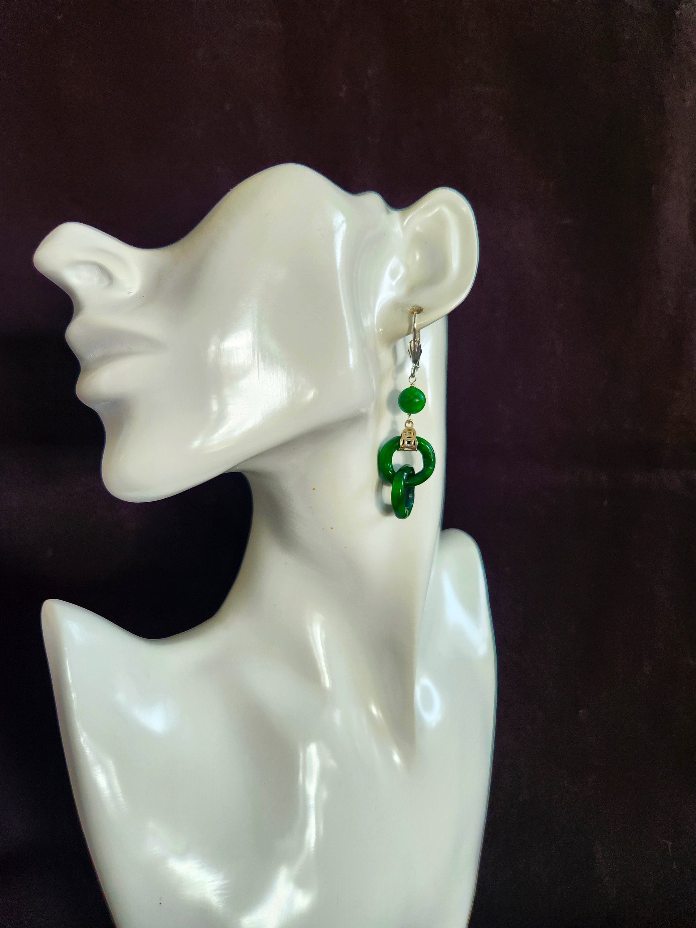 Chinese Hand Carved Imperial Green Jadeite Jade Devil's Work Sterling ...