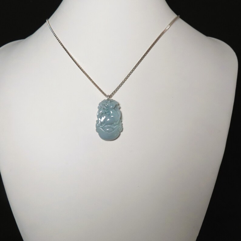 Vintage Translucent Blue Jadeite Jade Horse Pendant Sterling Silver ...