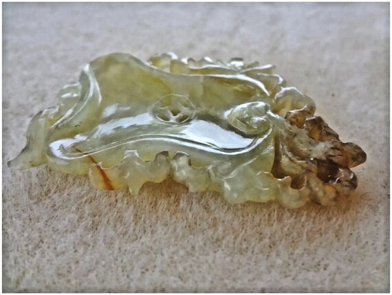 Vintage Chinese Hand Carved Fan Design Jade Pendant A… - Gem