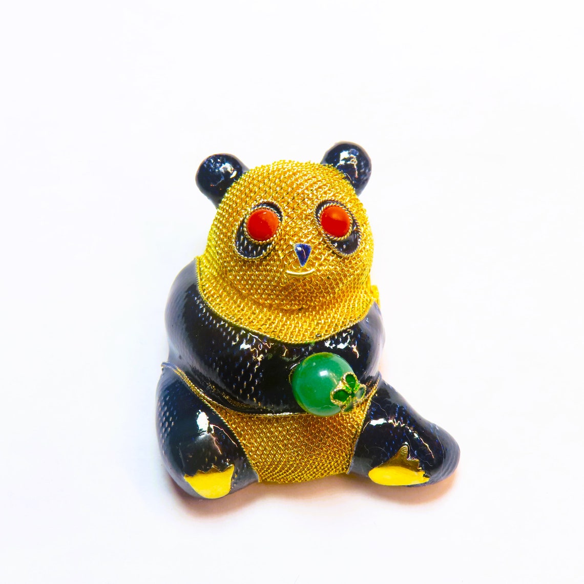 Vintage 1900's Chinese Green Jade Red Coral Gold Vermeil Sterling ...