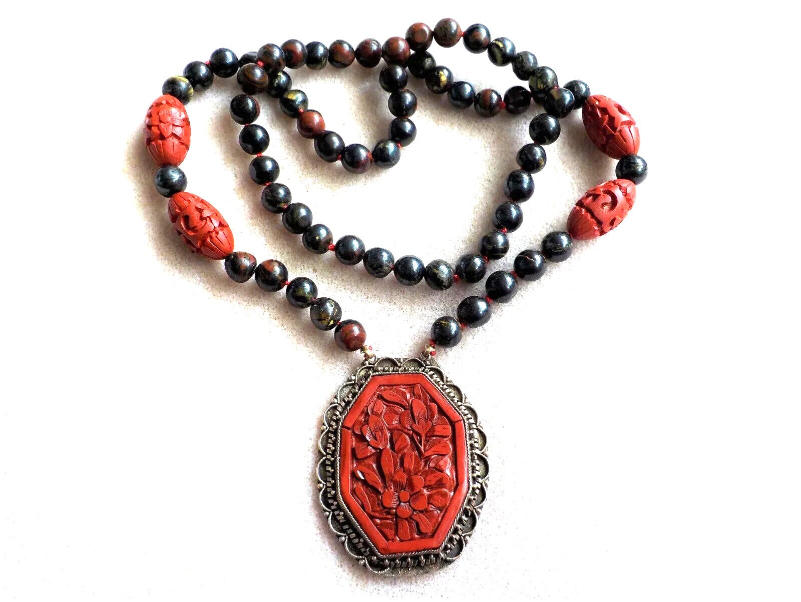 Vintage Chinese Export Red Cinnabar Jasper Pendant Necklace - Etsy
