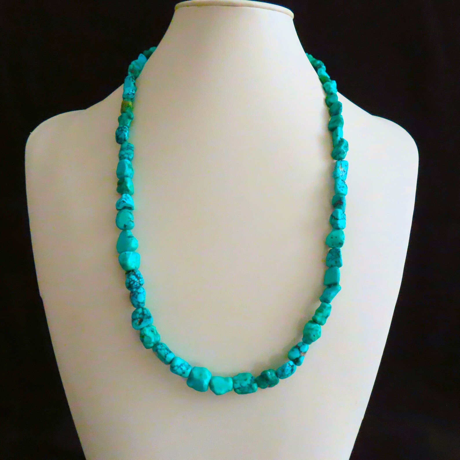 Vintage 1920's Art Deco Hand Carved Turquoise Nugget Beaded Necklace - Etsy