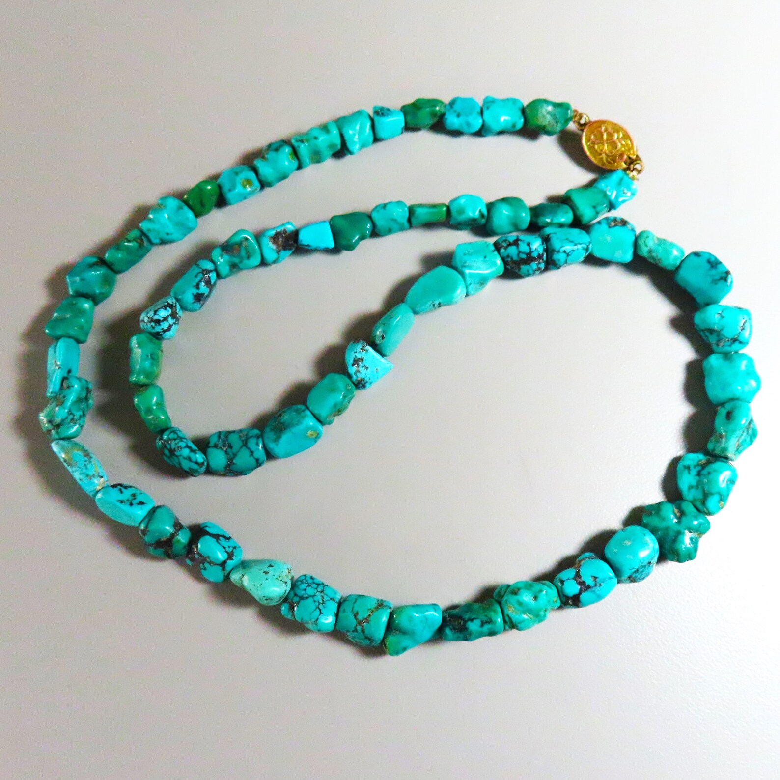 Vintage 1920's Art Deco Hand Carved Turquoise Nugget Beaded Necklace - Etsy