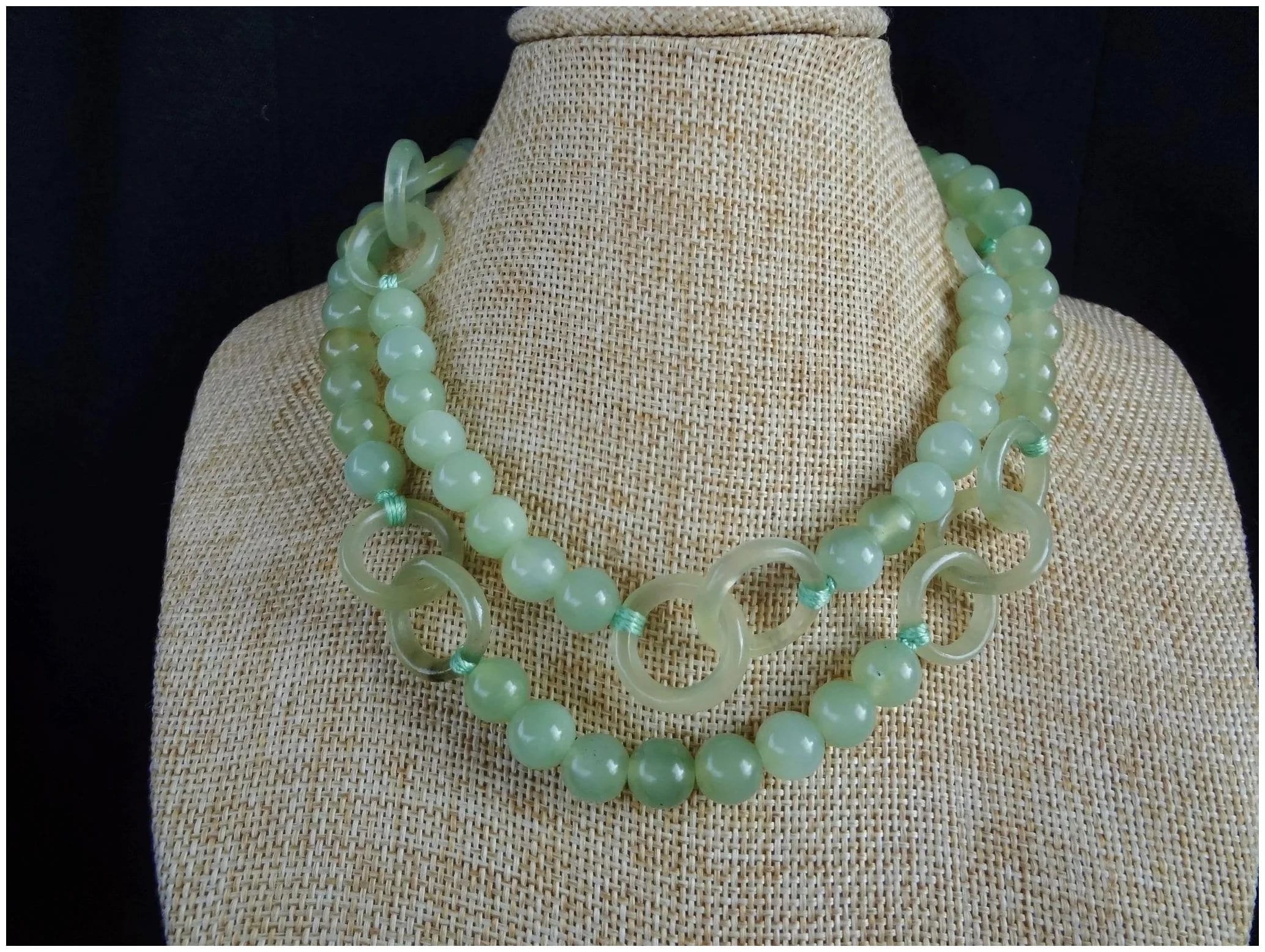 Vintage Chinese Green Translucent Jade Devil's Work Beaded Necklace 30 ...