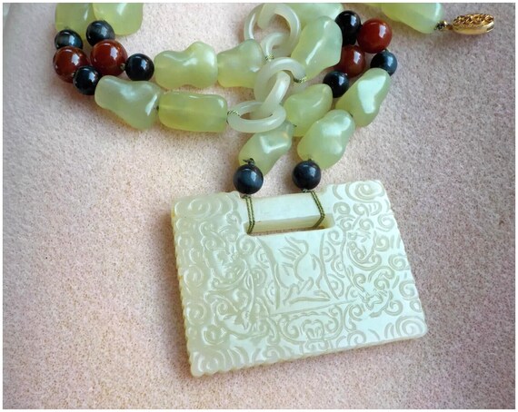 Vintage Chinese Jade Pendant, Devil's Work Jade, Carn… - Gem
