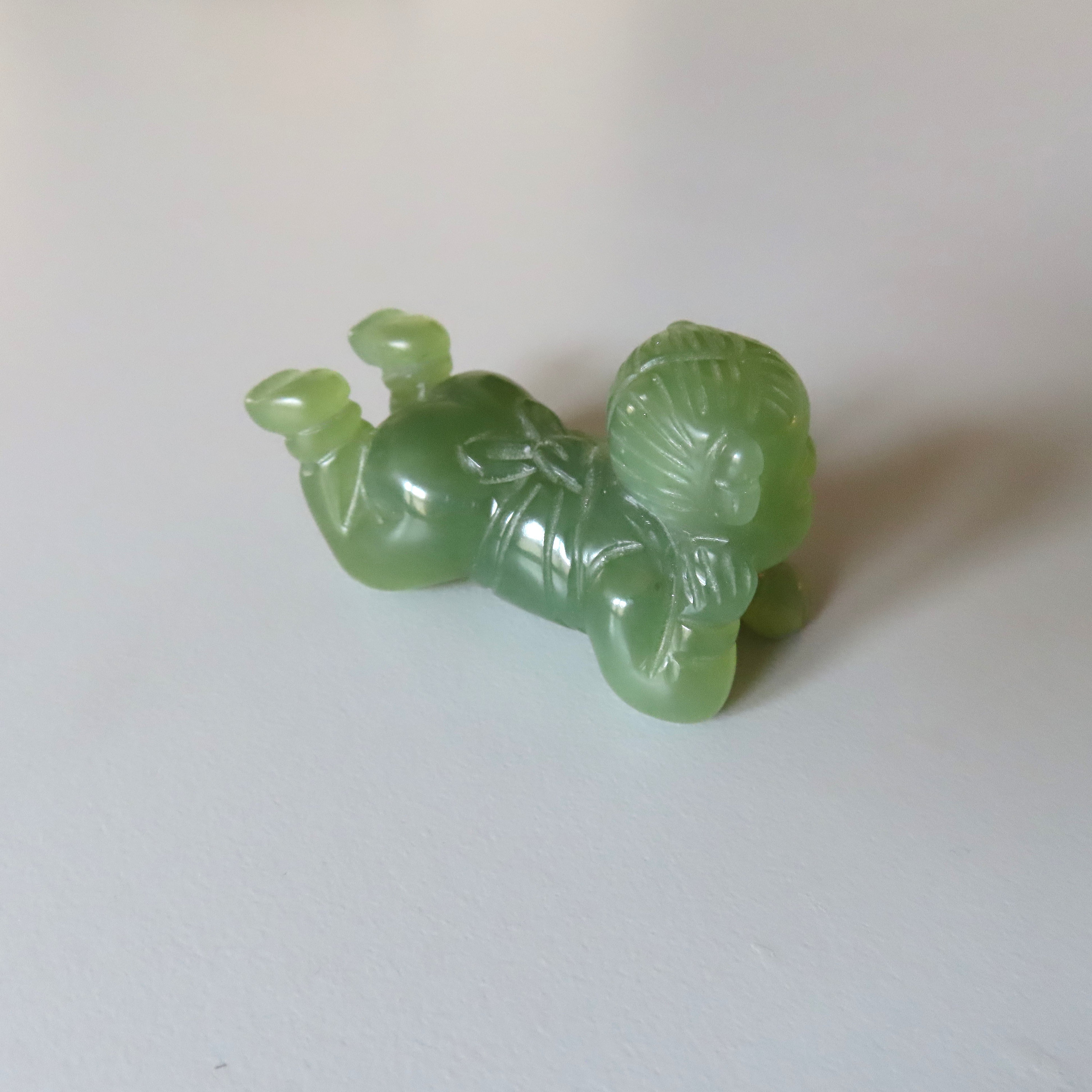 Vintage Chinese Translucent Green Nephrite Jade Carved Laughing Baby ...