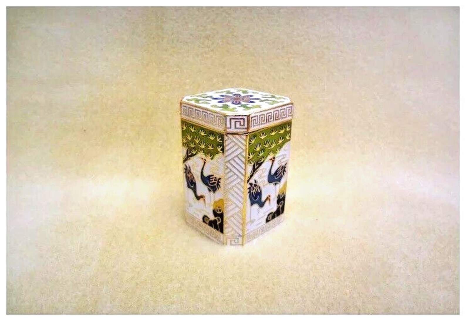 Vintage 1970'S Chinese Octagonal White Cloisonne Blue Cranes Trinket ...