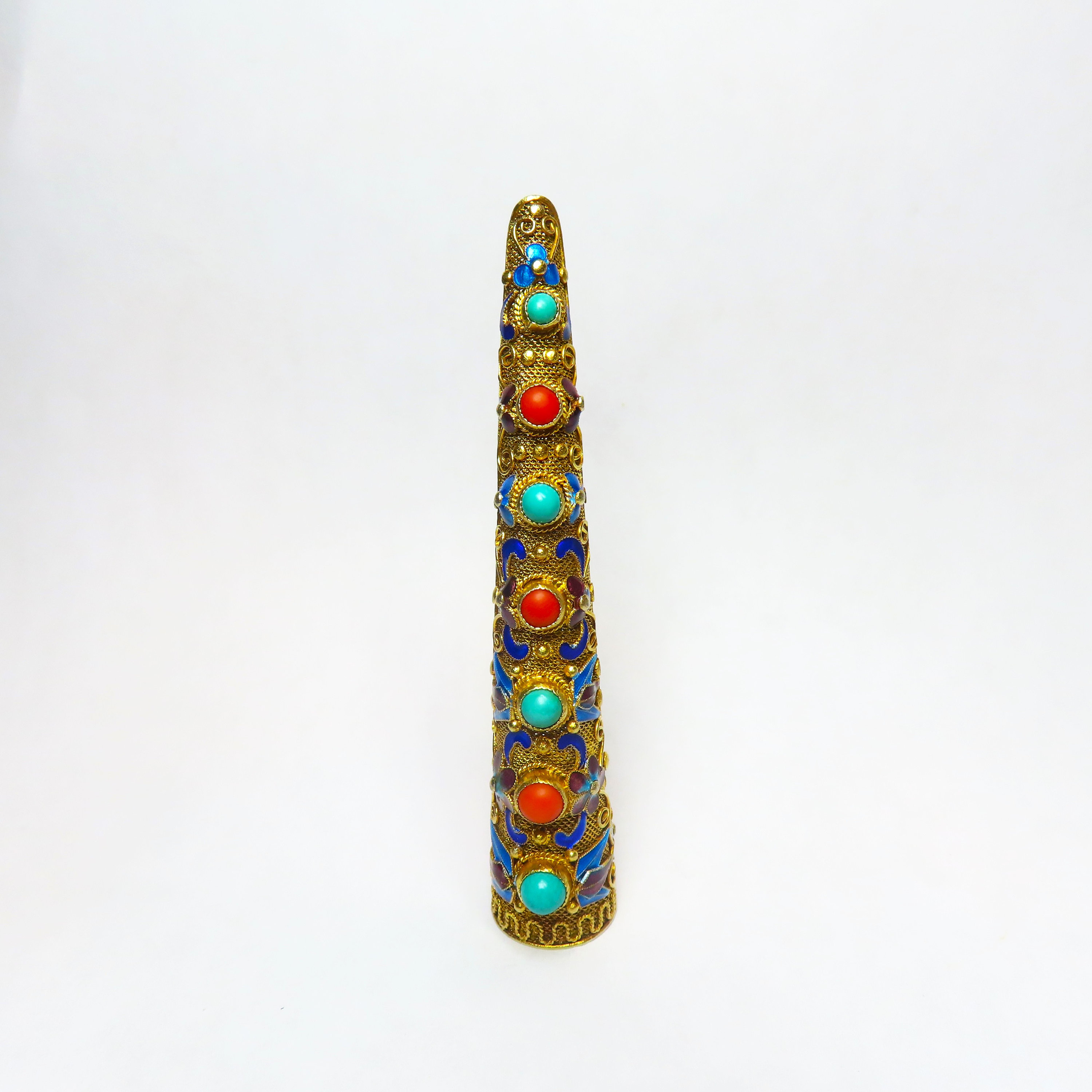 Vintage Chinese Art Deco Red Coral Turquoise Gold Vermeil Enamel ...