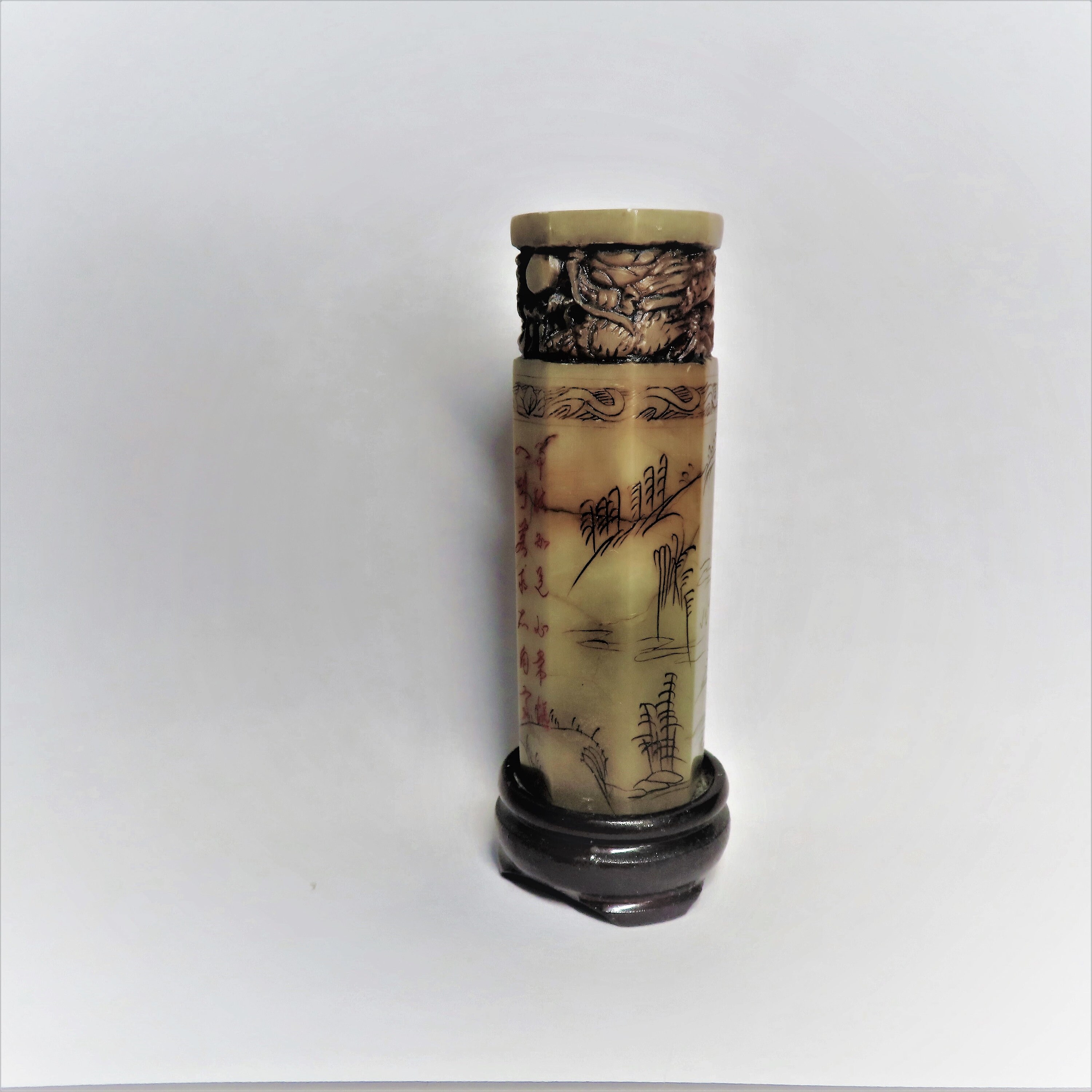 Vintage Chinese Carved Two Dragon's Flaming Pearl Soapstone Chop Seal ...