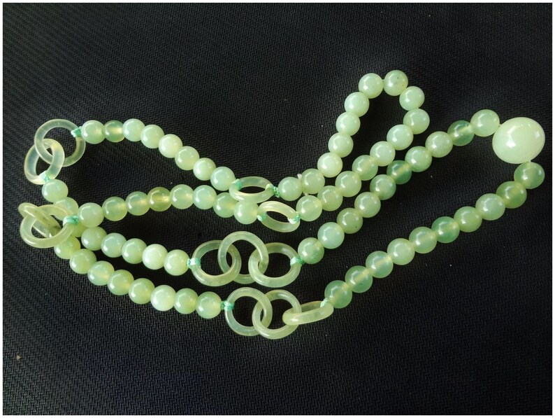 Vintage Chinese Green Translucent Jade Devil's Work Beaded Necklace 30 ...