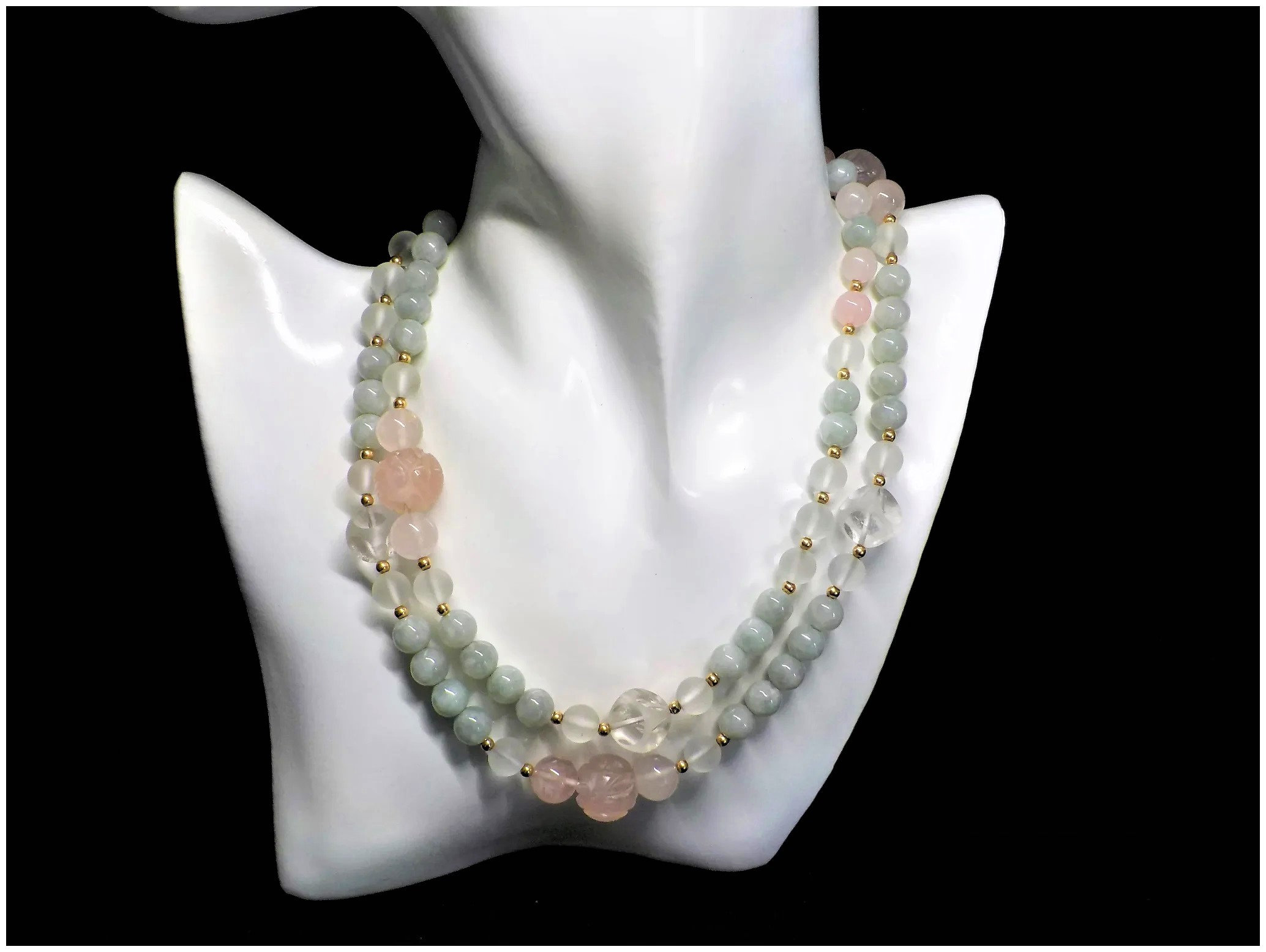 14k Green Jadeite Jade Rock Crystal Quartz Rose Quartz 33" Necklace - Etsy