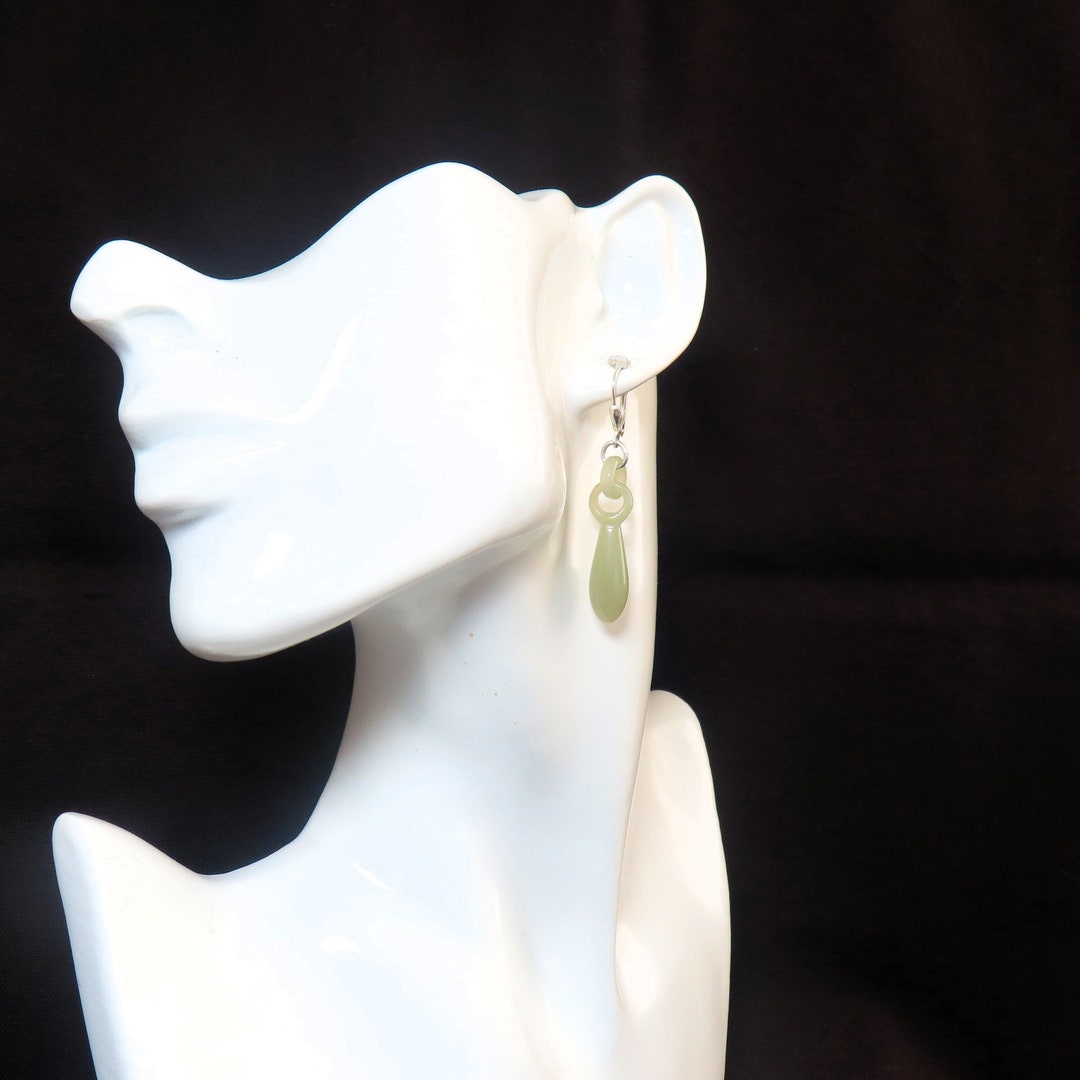 Vintage Chinese Carved Nephrite Jade Devil's Work Sterling Silver ...