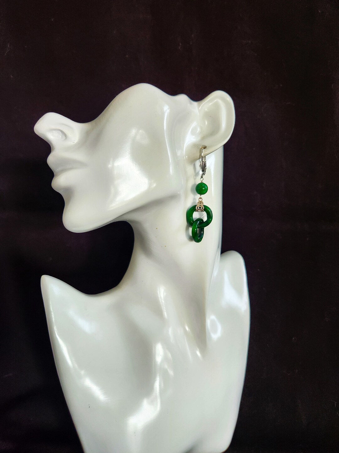 Chinese Hand Carved Imperial Green Jadeite Jade Devil's Work Sterling ...
