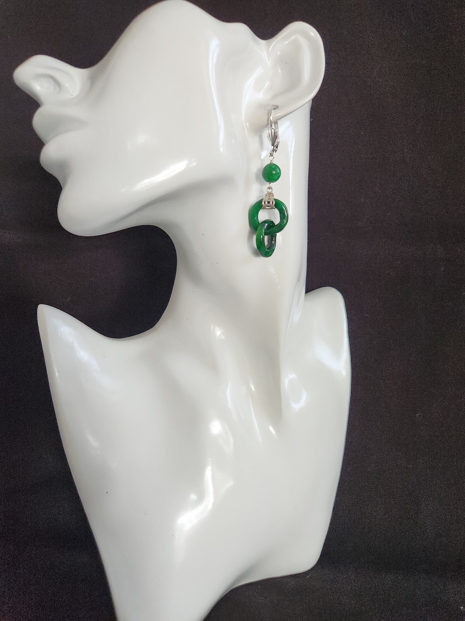 Chinese Hand Carved Imperial Green Jadeite Jade Devil's Work Sterling ...