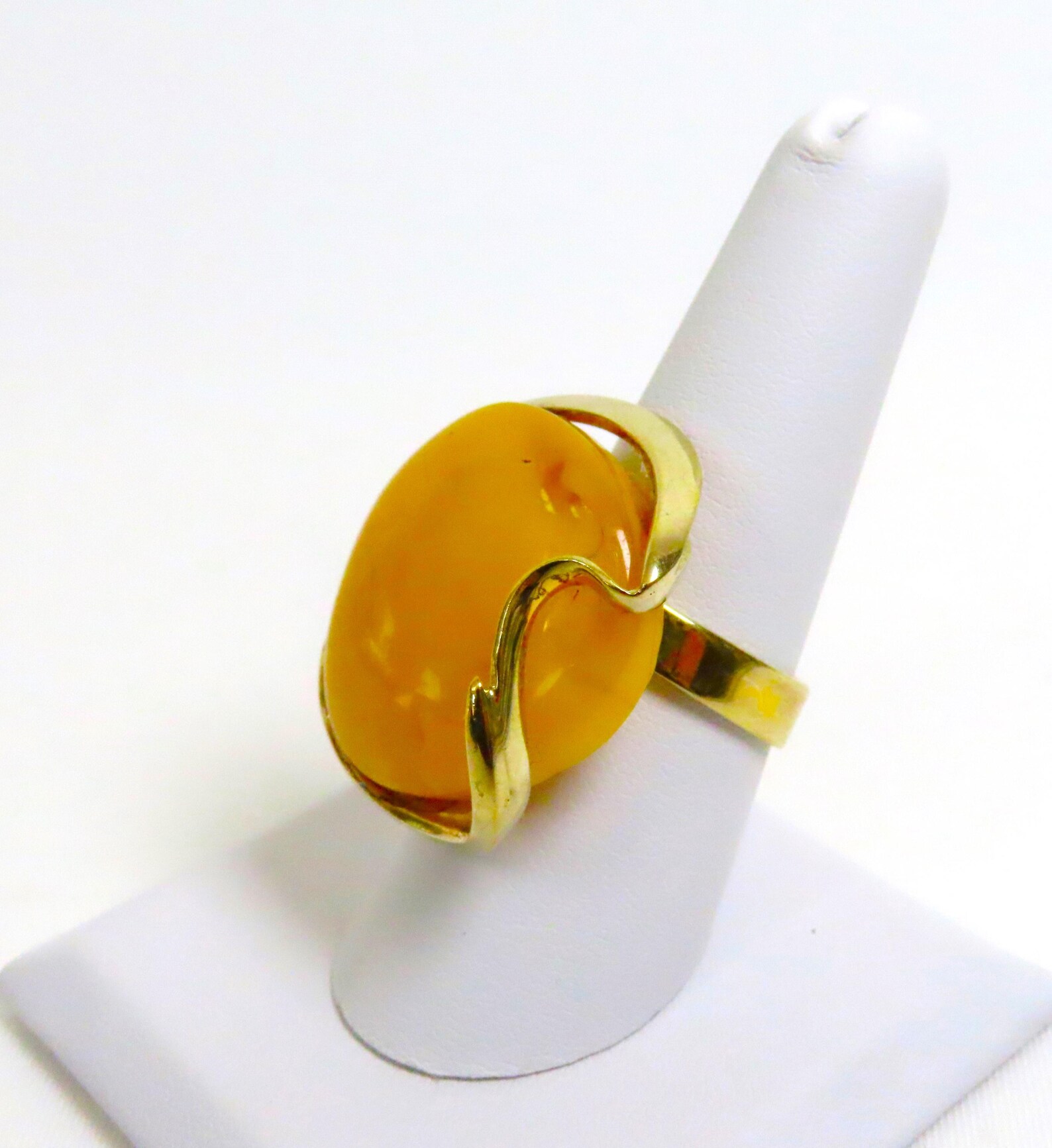 Vintage Large Burmese Mila Egg Yolk Amber Gold Vermeil Statement Ring ...