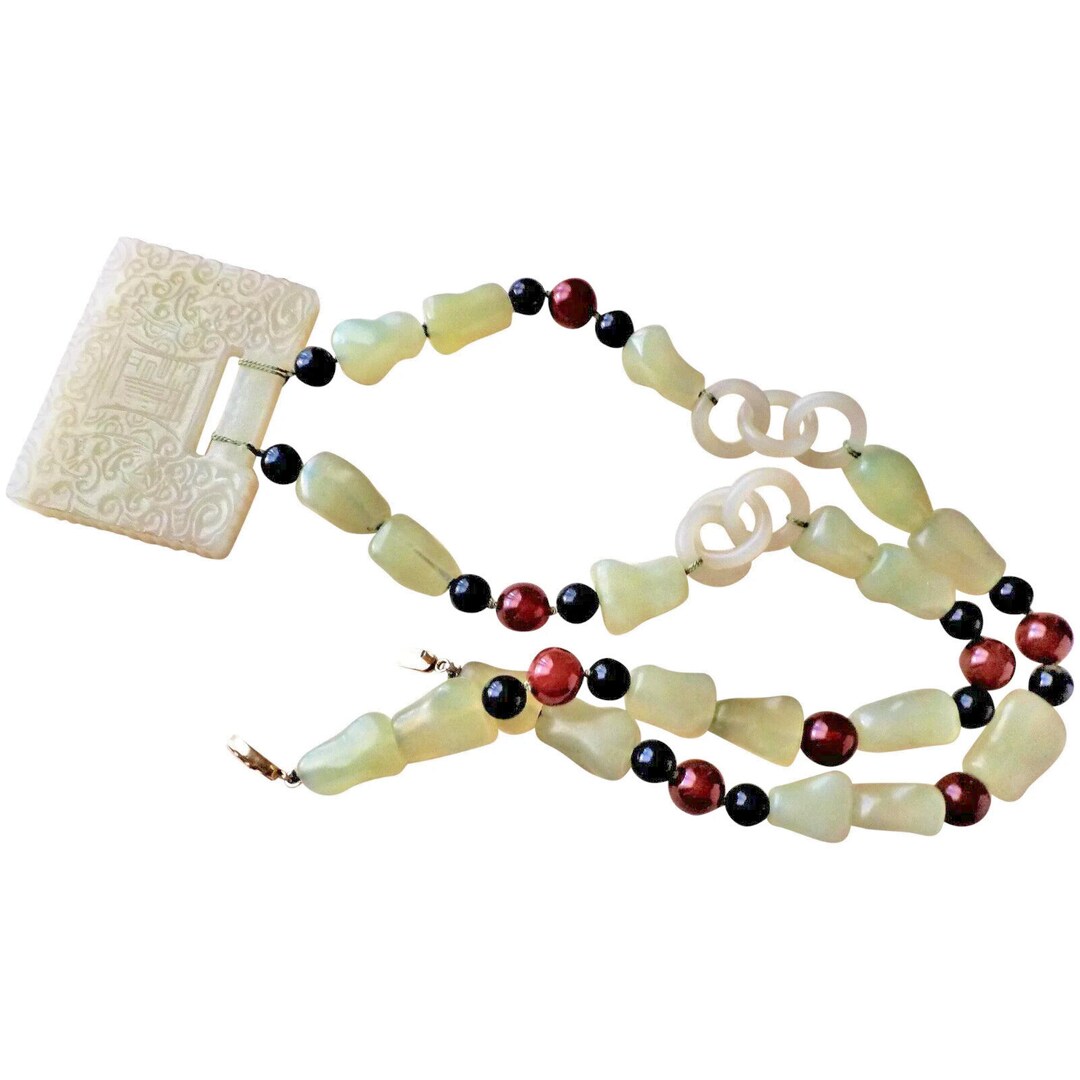 Vintage Chinese Jade Pendant, Devil's Work Jade, Carnelian Blue Tiger's ...