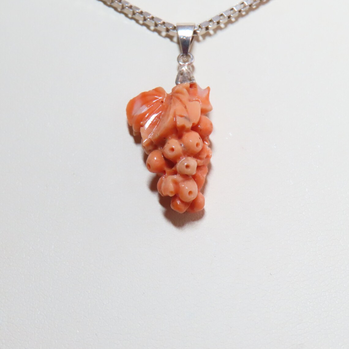 Vintage Hand Carved Salmon Coral Bunch of Grapes Pendant Sterling ...