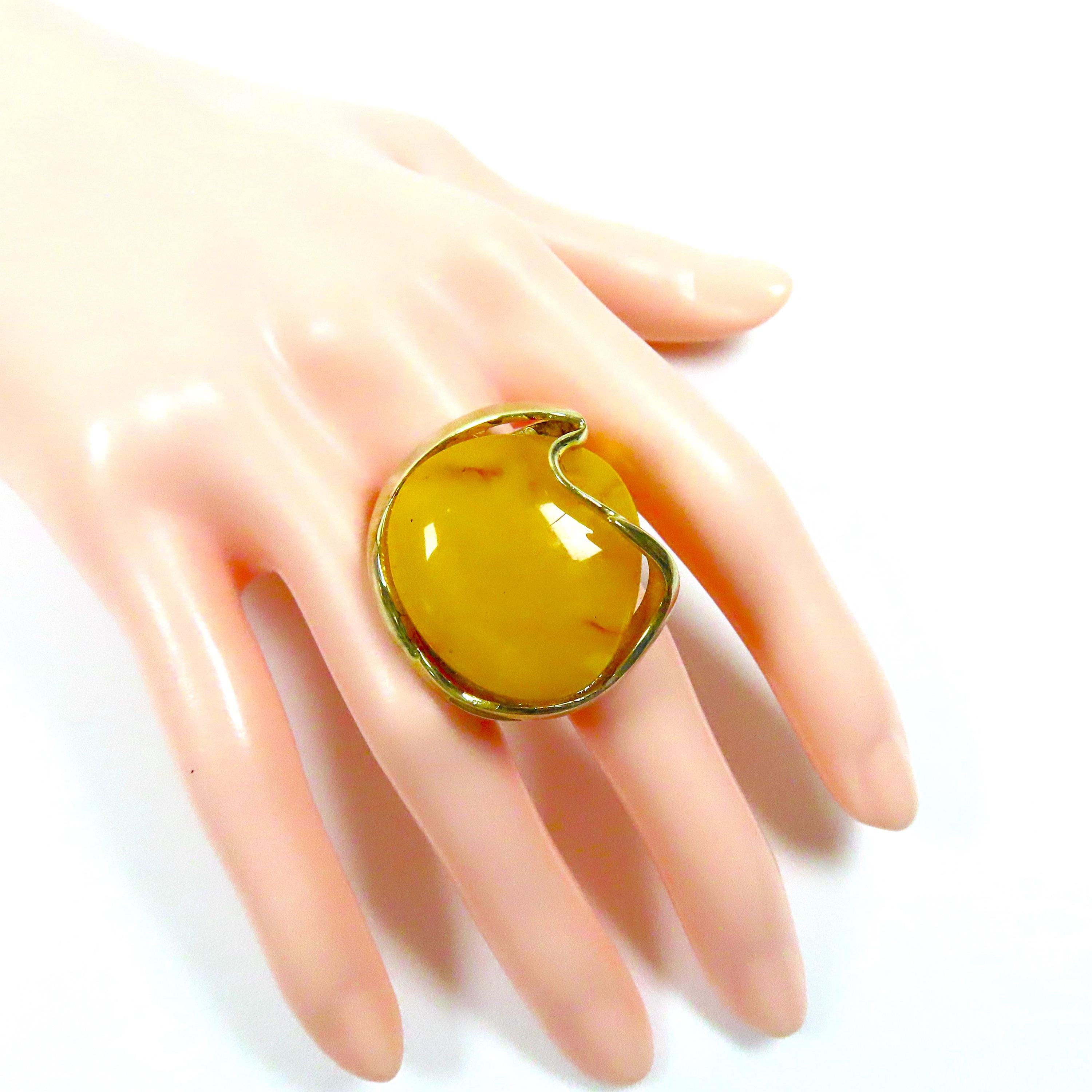 Vintage Large Burmese Mila Egg Yolk Amber Gold Vermeil Statement Ring ...