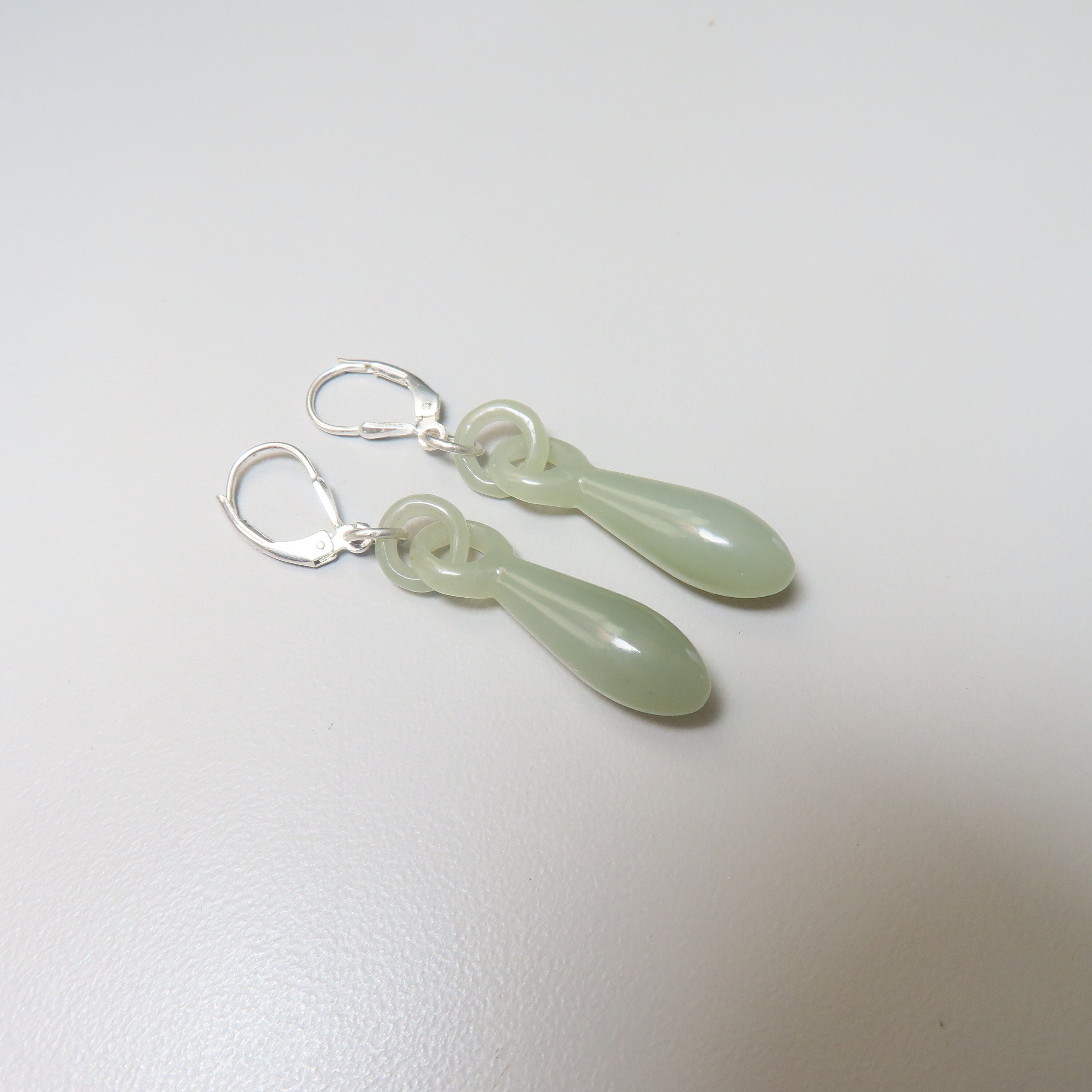 Vintage Chinese Carved Nephrite Jade Devil's Work Sterling Silver ...