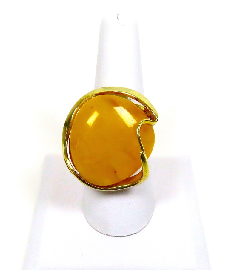 Vintage Large Burmese Mila Egg Yolk Amber Gold Vermeil Statement Ring ...