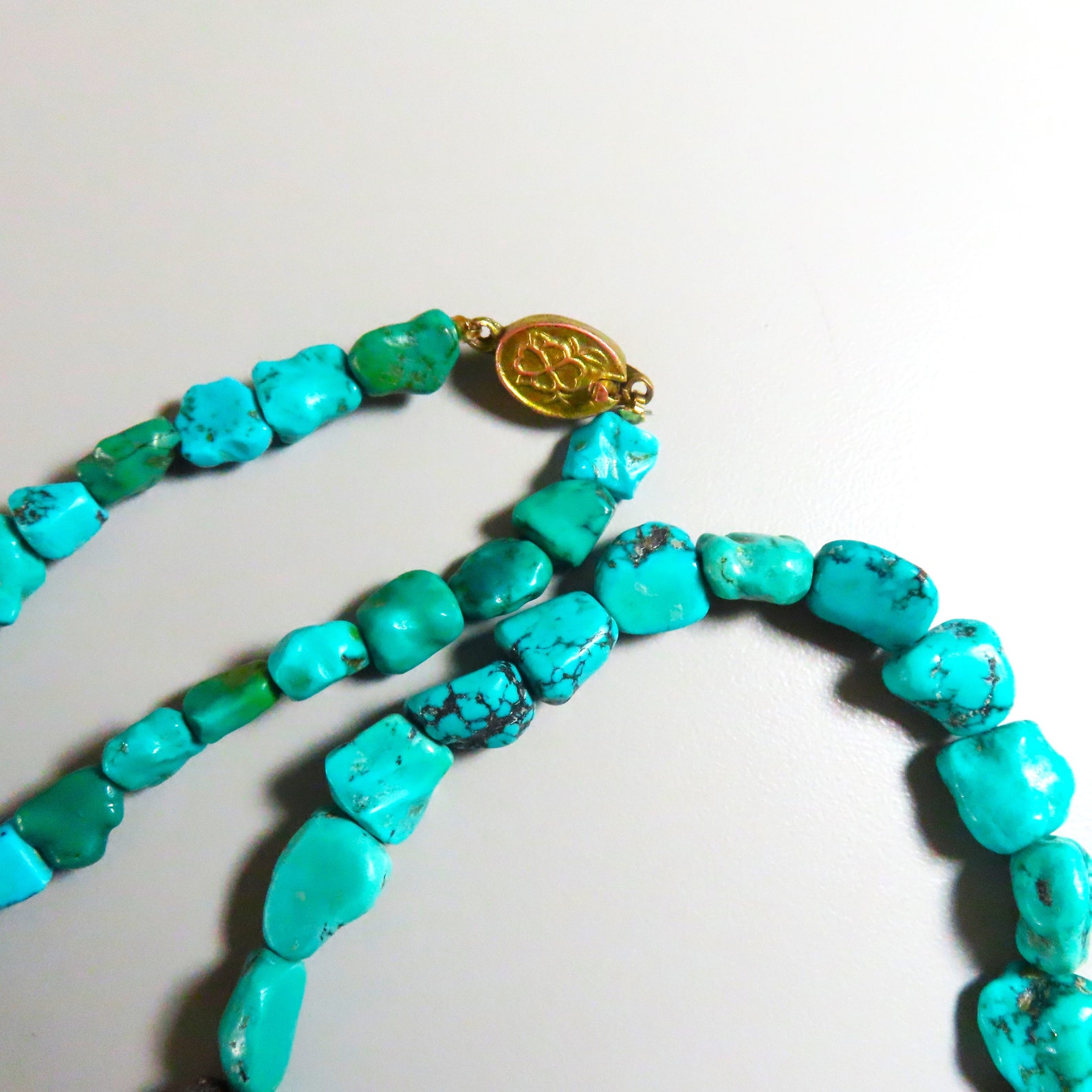 Vintage 1920's Art Deco Hand Carved Turquoise Nugget Beaded Necklace - Etsy