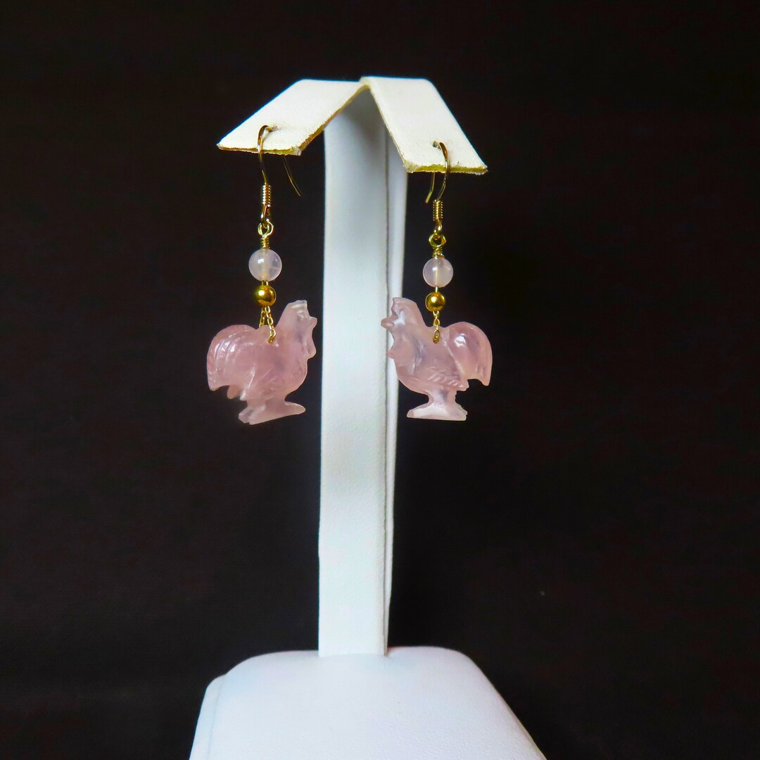 Vintage Chinese Hand Carved Pink Rose Quartz Rooster Chicken Zodiac ...