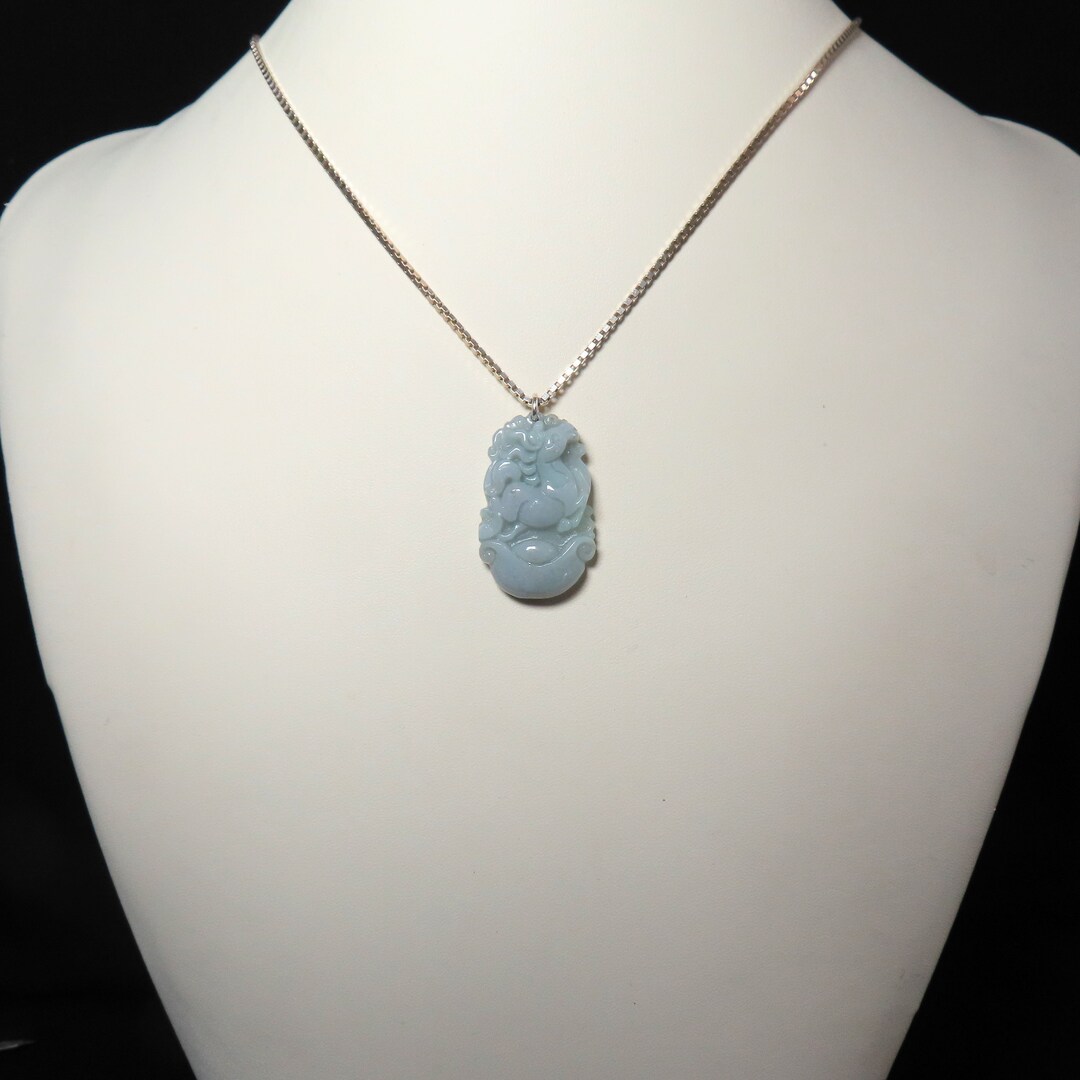 Vintage Translucent Blue Jadeite Jade Horse Pendant Sterling Silver ...