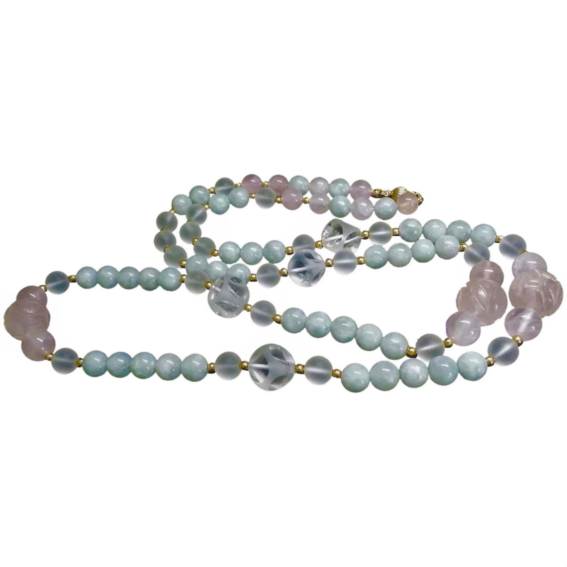 14k Green Jadeite Jade Rock Crystal Quartz Rose Quartz 33" Necklace - Etsy
