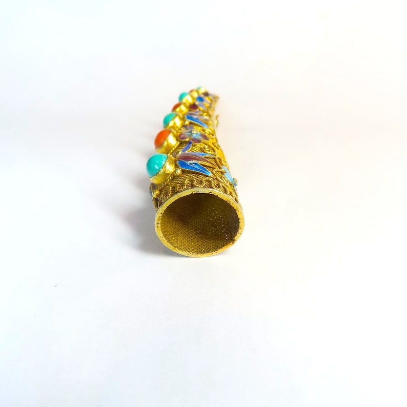 Vintage Chinese Art Deco Red Coral Turquoise Gold Vermeil Enamel ...