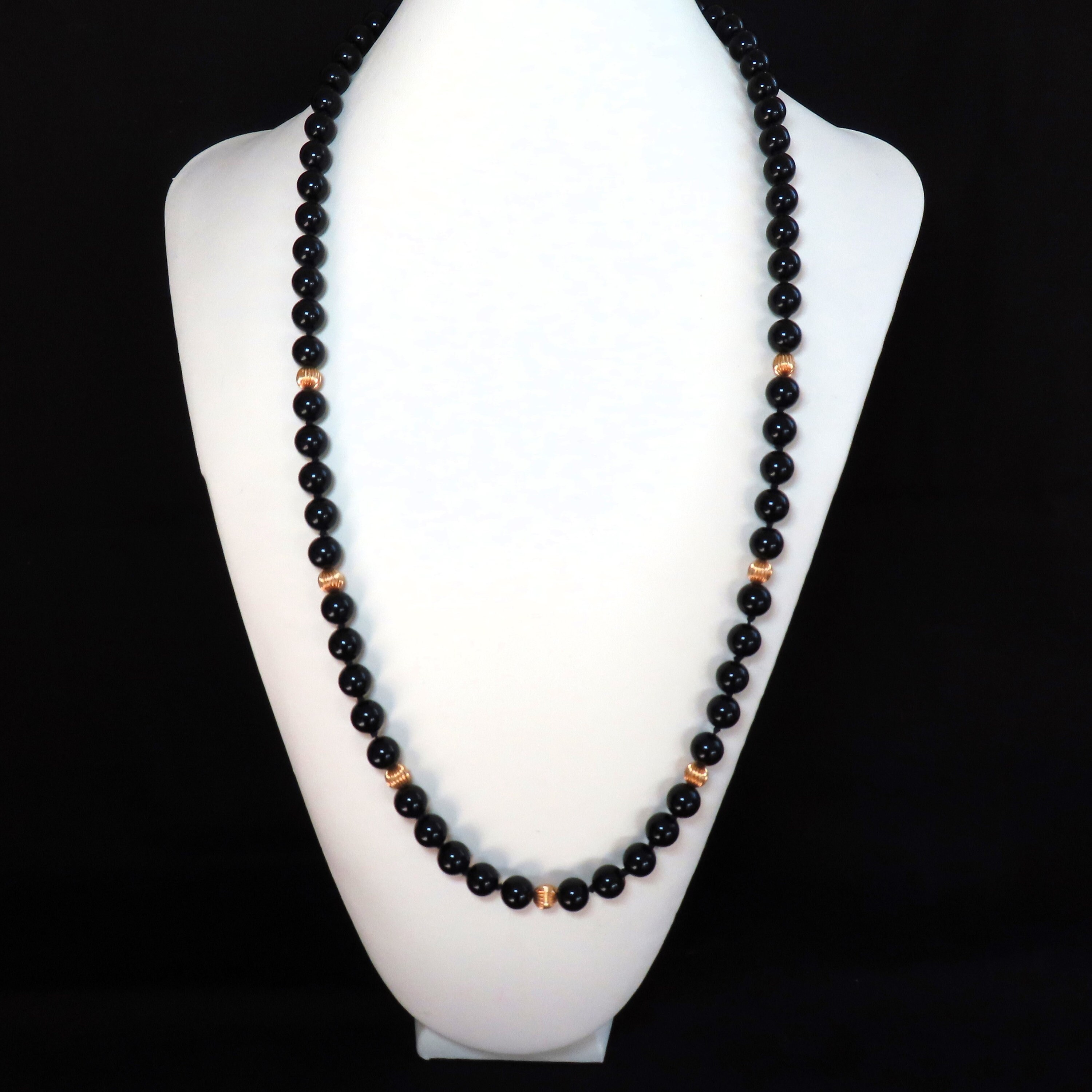 Vintage Large 14k Gold Beads Black Onyx Hand Knotted Beaded Opera ...