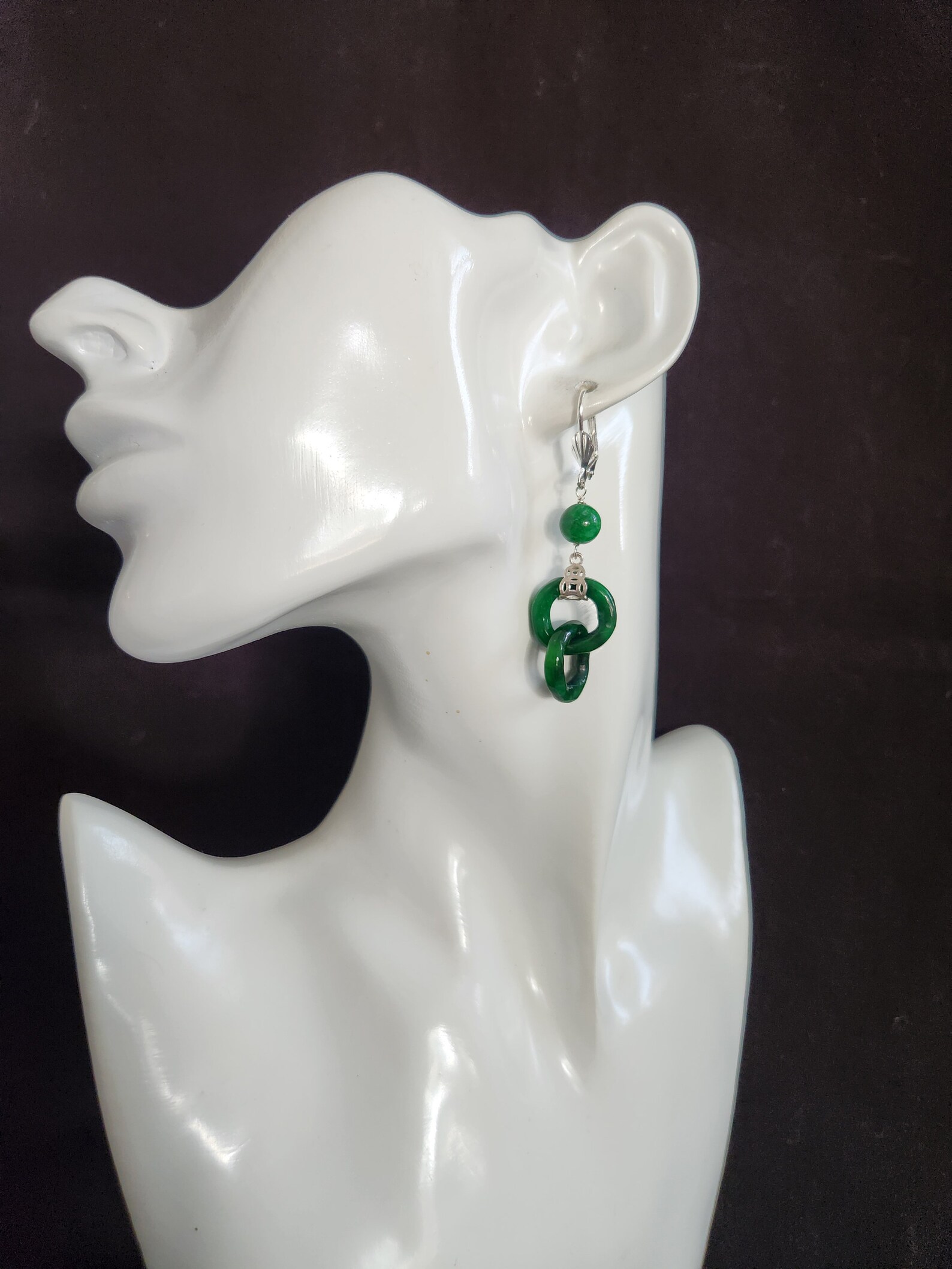 Chinese Hand Carved Imperial Green Jadeite Jade Devil's Work Sterling ...