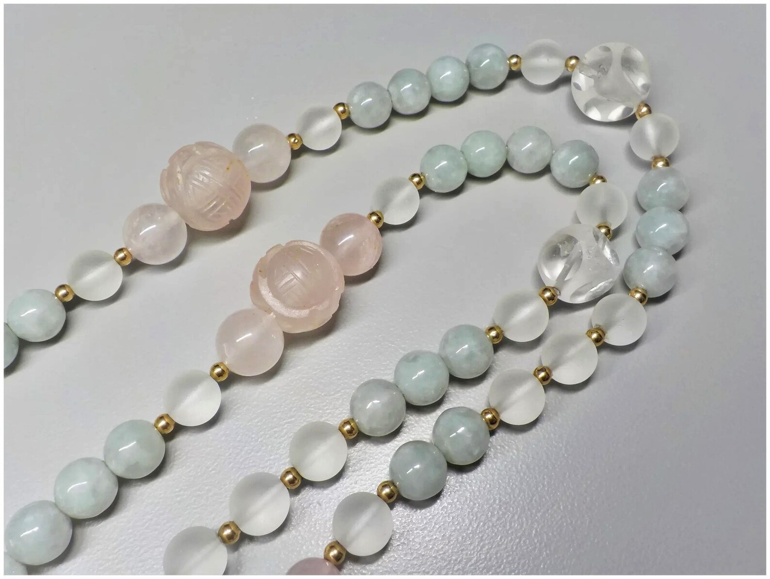 14k Green Jadeite Jade Rock Crystal Quartz Rose Quartz 33" Necklace - Etsy