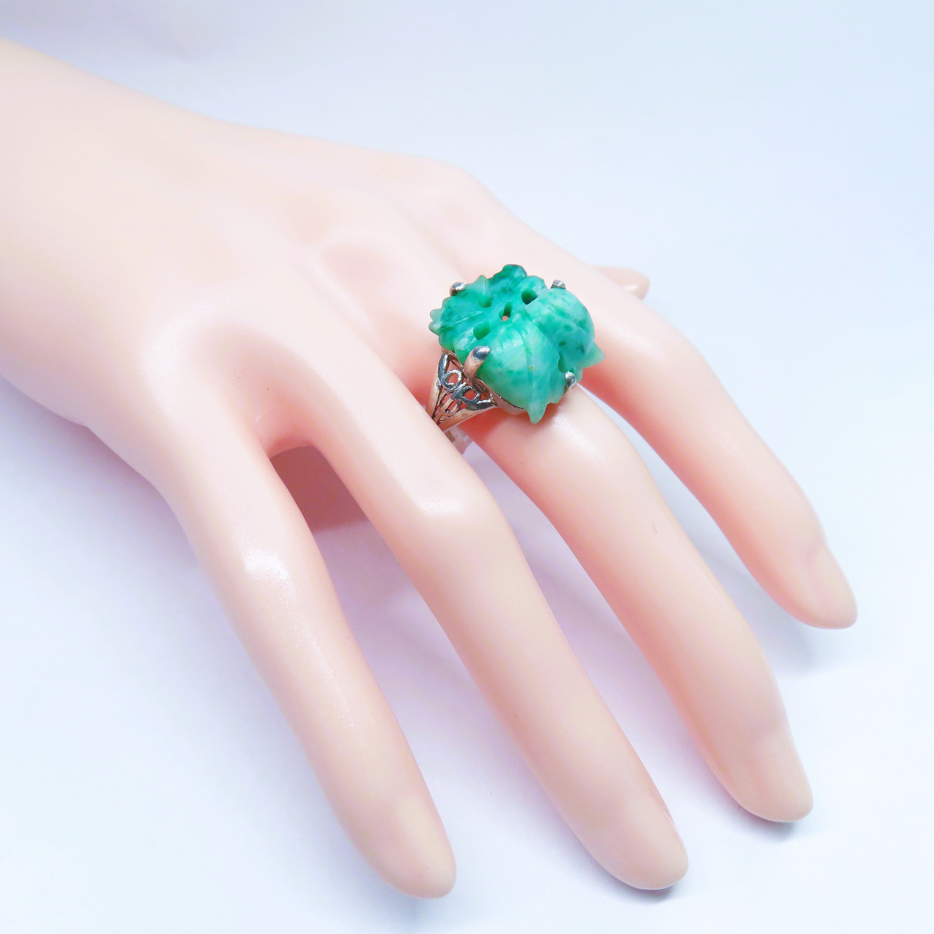 Vintage Chinese 1940's Art Deco Style Carved Green Jade Fruit Sterling ...