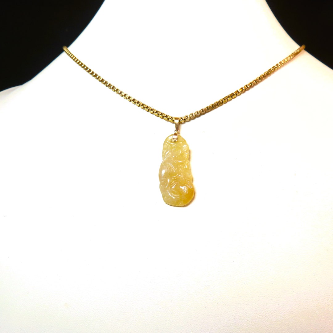 Vintage Chinese Art Deco Style Carved Translucent Yellow Jadeite Jade ...