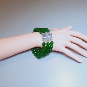 Genuine Green Nephrite Jade Multi Three Strand Bracelet Oxidized ...