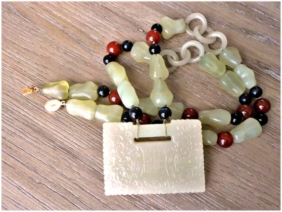 Vintage Chinese Jade Pendant, Devil's Work Jade, Carn… - Gem