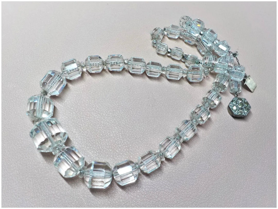 Vintage Art Deco Style Carved Rock Quartz Crystal Necklace Paste Clasp ...