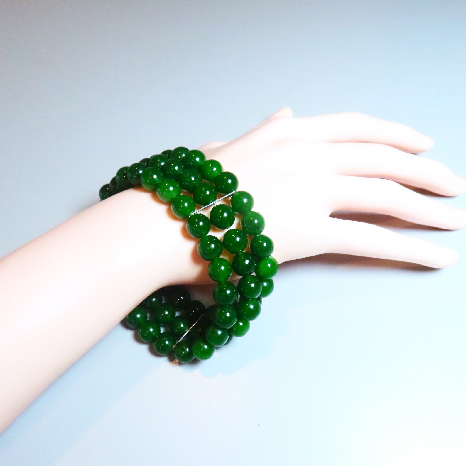 Genuine Green Nephrite Jade Multi Three Strand Bracelet Oxidized ...