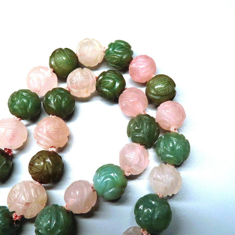 Chinese Vintage Art Deco Carved Shou Design Green Nephrite Jade Pink ...