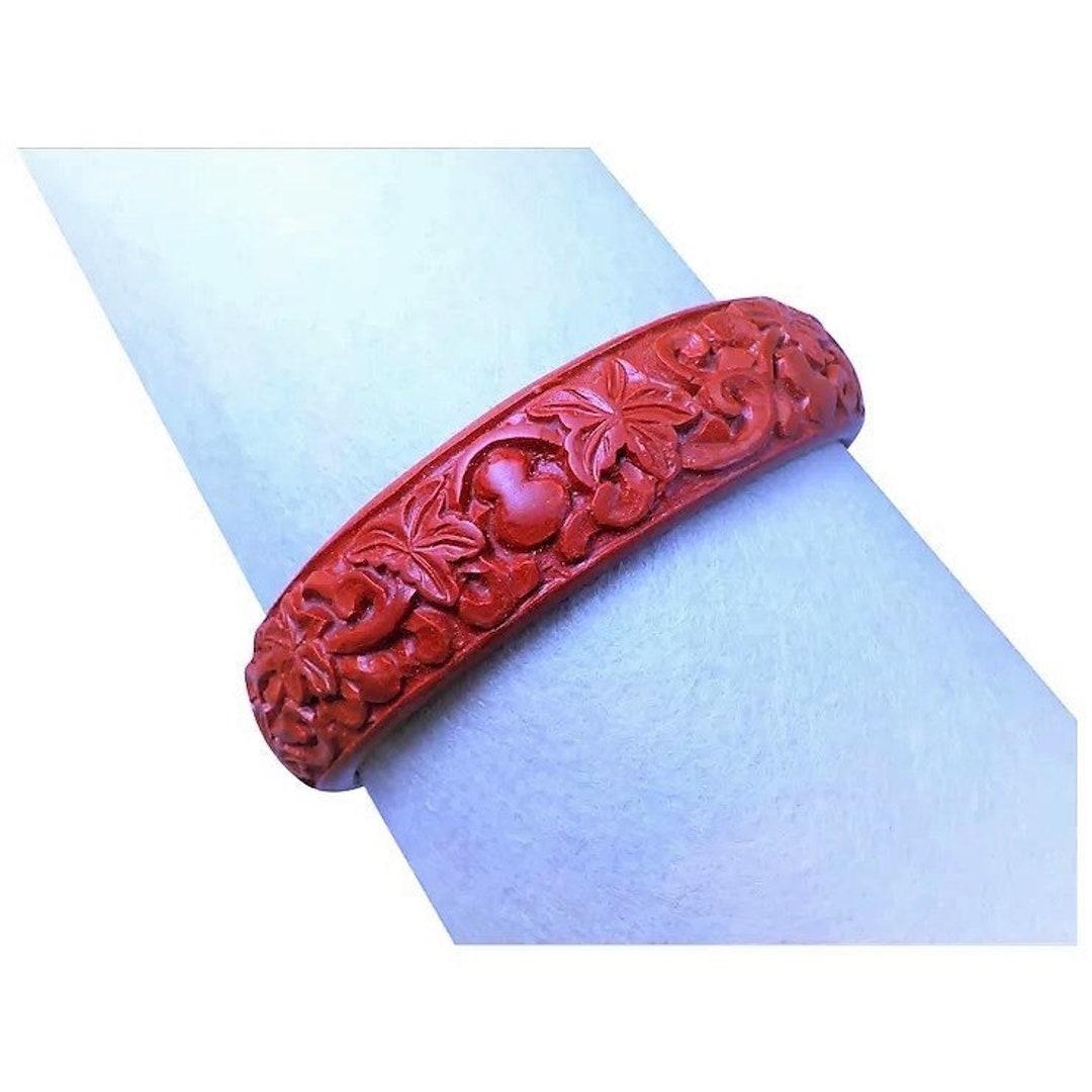 Vintage 1970's Chinese Export Hand Carved Dark Red Cinnabar Bangle ...