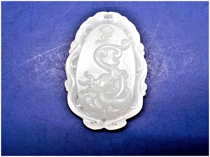 Chinese White Serpentine Jade Hand Carved Dragons Oval Pendant - Etsy